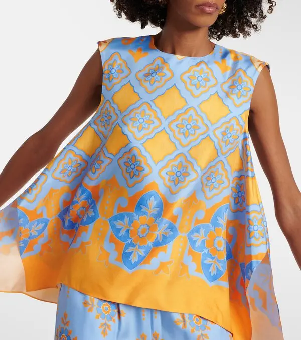 La DoubleJ San Carlo Printed Silk Twill Top - Blue