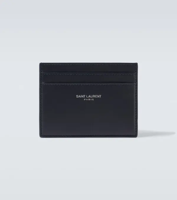Saint Laurent Logo Leather Card Holder - Blue