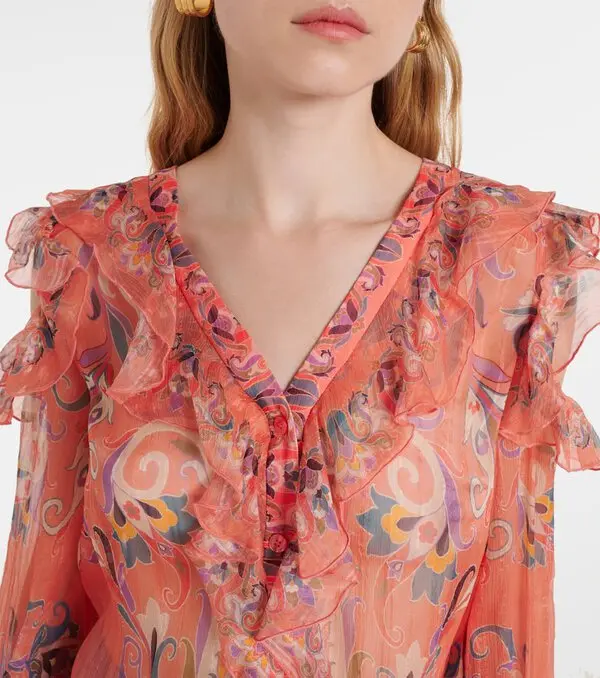 Etro Printed Ruffled Silk Blouse