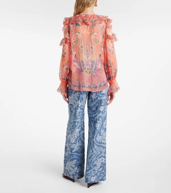 Etro Printed Ruffled Silk Blouse