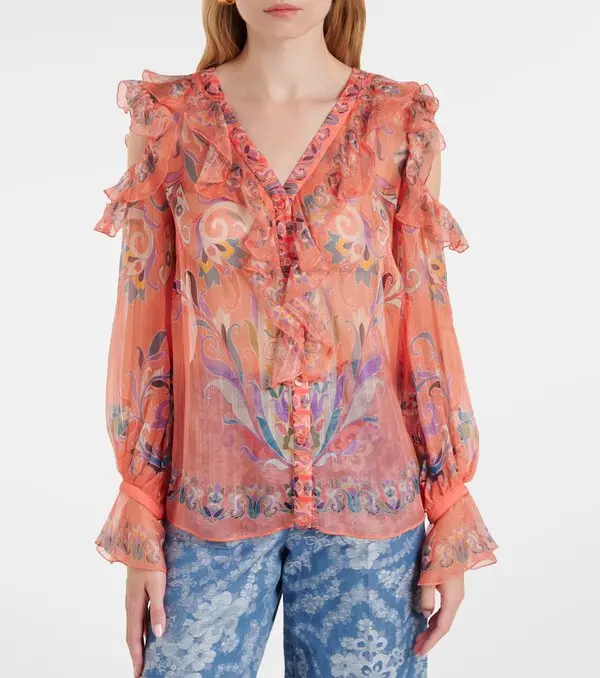 Etro Printed Ruffled Silk Blouse