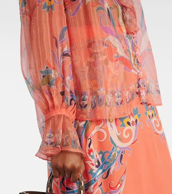 Etro Printed Ruffled Silk Blouse