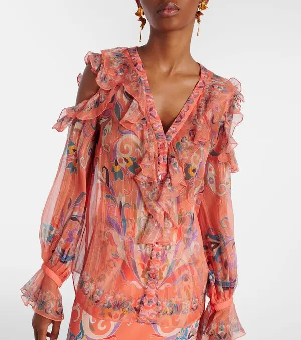 Etro Printed Ruffled Silk Blouse