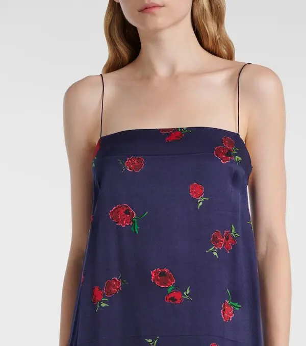 Khaite Sicily Printed Twill Slip Dress - Blue