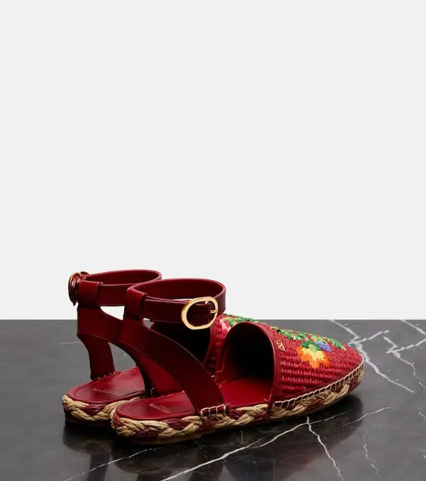 Valentino Garavani Bribri Raffia And Leather Espadrilles