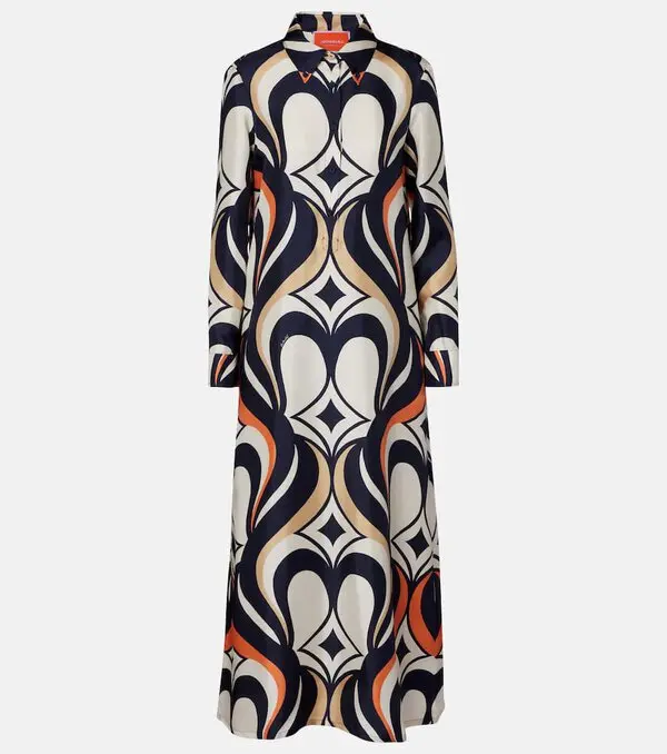 La DoubleJ Chemise Swing Printed Silk Shirt Dress - Multicoloured