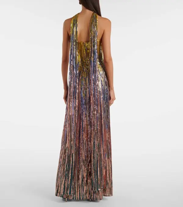 Elie Saab Sequined Scarf-detail Strapless Gown