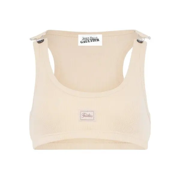 Jean Paul Gaultier Ribbed Tank With Embellished Straps - Beige