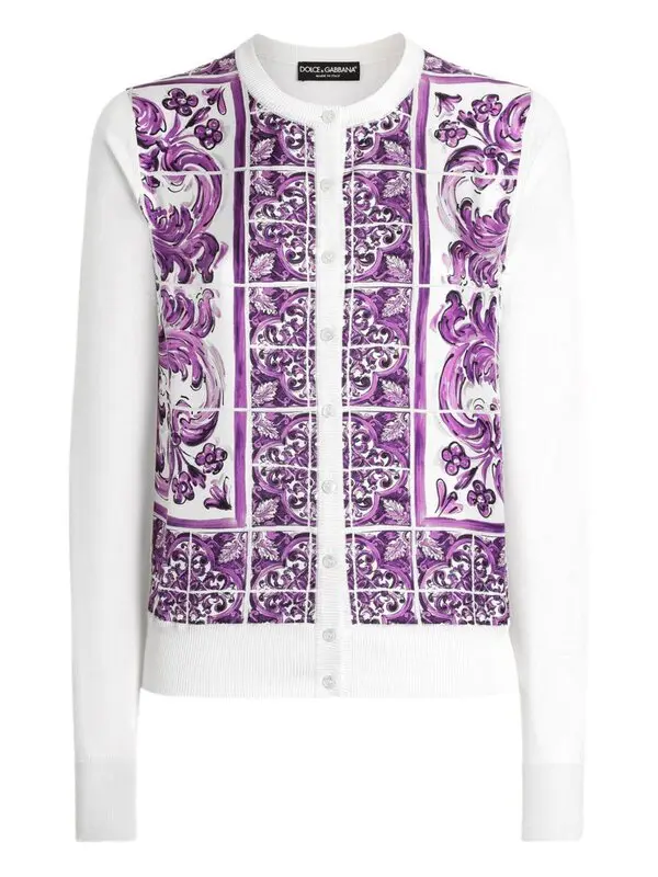 Dolce & Gabbana Maiolica Print Silk Cardigan - Purple