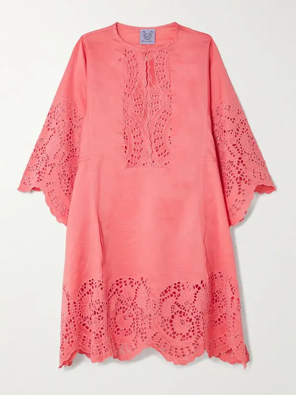Thierry Colson Rachel Broderie Anglaise Cotton And Silk-blend Kaftan - Pink