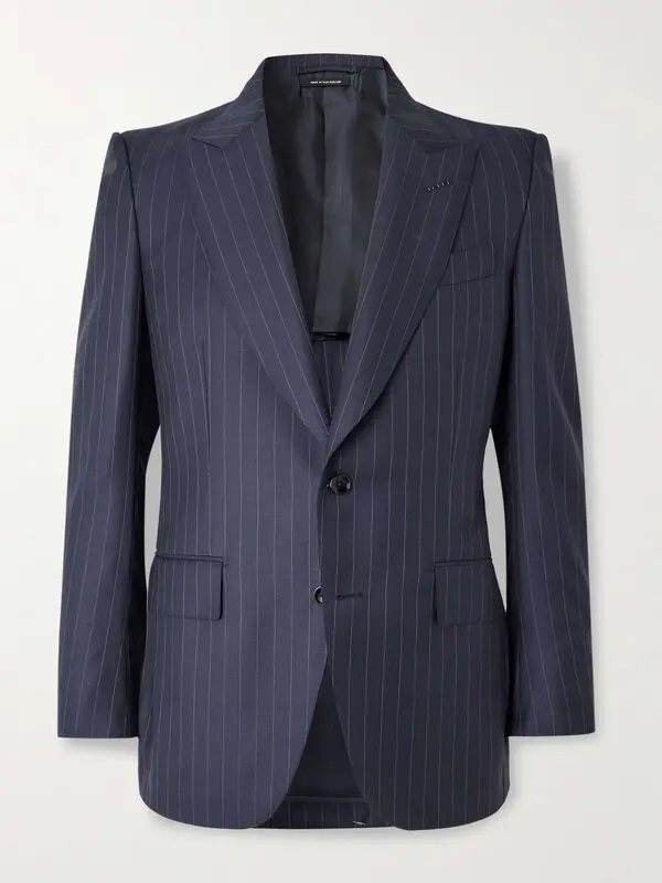TOM FORD Dyllan Slim-fit Pinstriped Wool-twill Suit Jacket - Navy