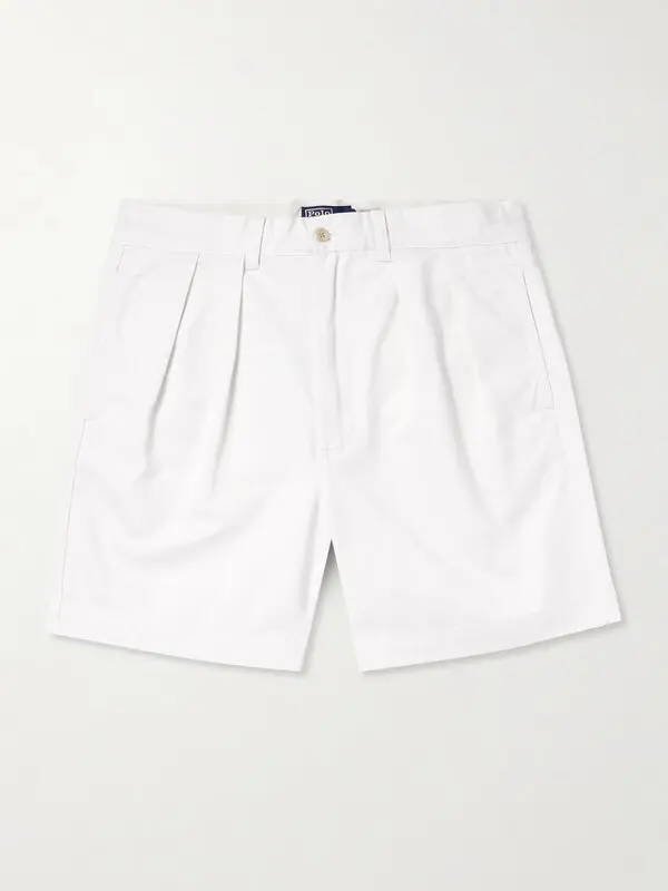 Polo Ralph Lauren Straight-leg Pleated Cotton-twill Shorts - White