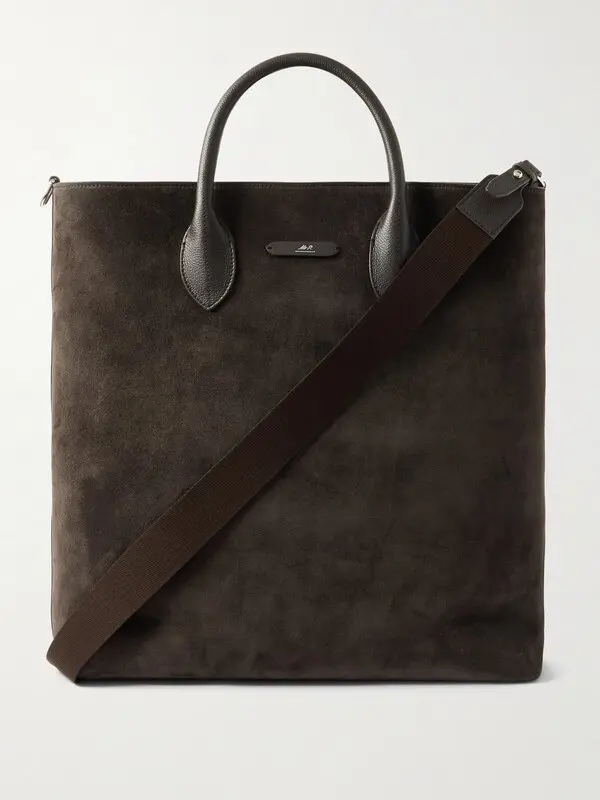 Mr P. Full Grain Leather-trimmed Suede Tote - Brown