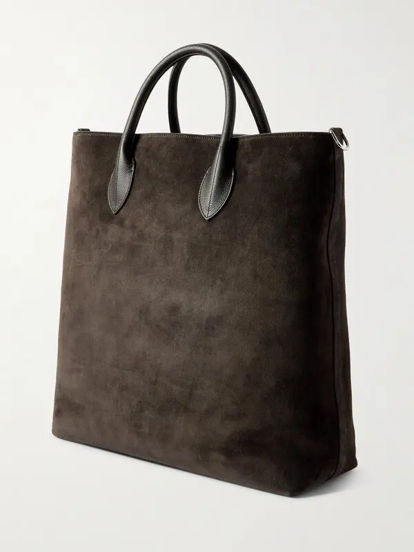 Mr P. Full Grain Leather-trimmed Suede Tote