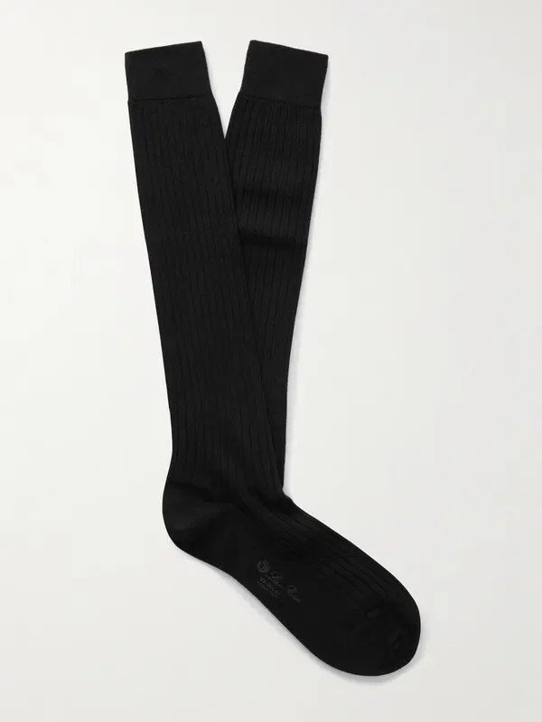 Loro Piana Sottile Ribbed Wool, Cashmere And Silk-blend Socks - Black