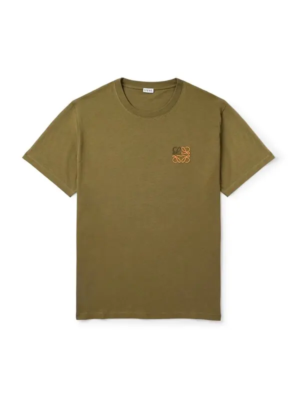 Loewe Slim-fit Logo-embroidered Cotton-jersey T-shirt - Green