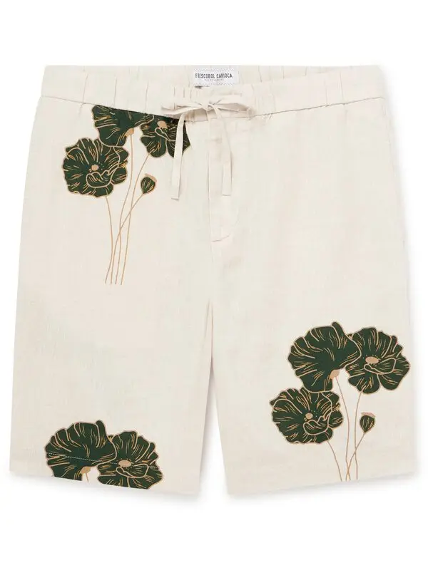 Frescobol Carioca Felipe Floral-print Linen Shorts - Neutrals