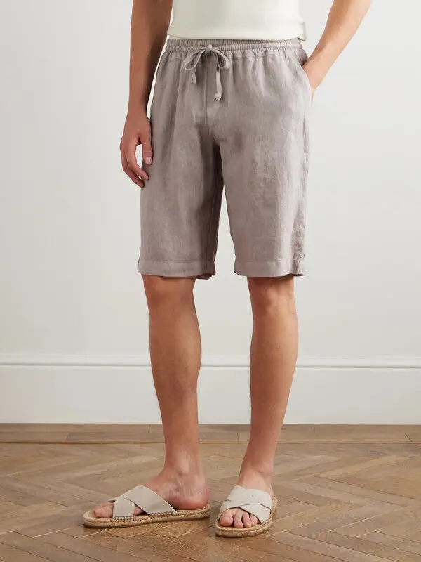 Fedeli Vico Straight-leg Linen Shorts - Brown