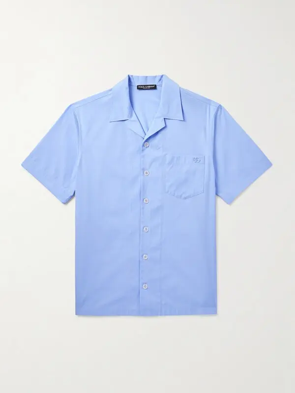 Dolce & Gabbana Camp-collar Logo-embroidered Cotton-poplin Shirt