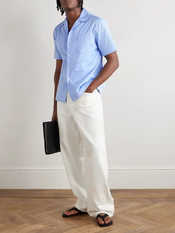 Dolce & Gabbana Camp-collar Logo-embroidered Cotton-poplin Shirt