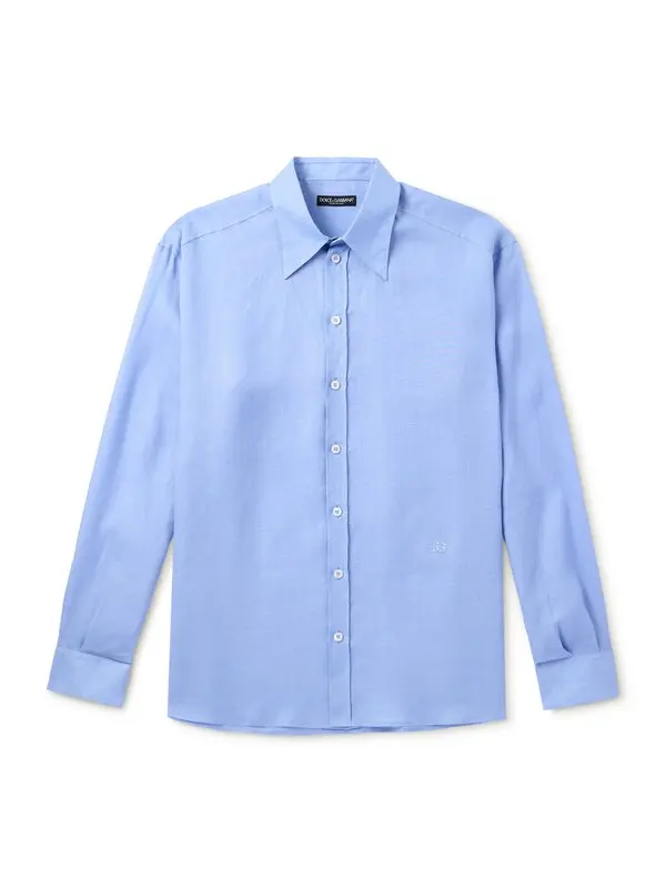 Dolce & Gabbana Logo-embroidered Linen-canvas Shirt - Blue