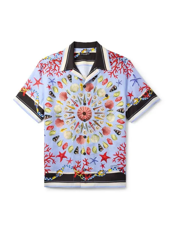 Dolce & Gabbana Camp-collar Printed Linen Shirt - Blue