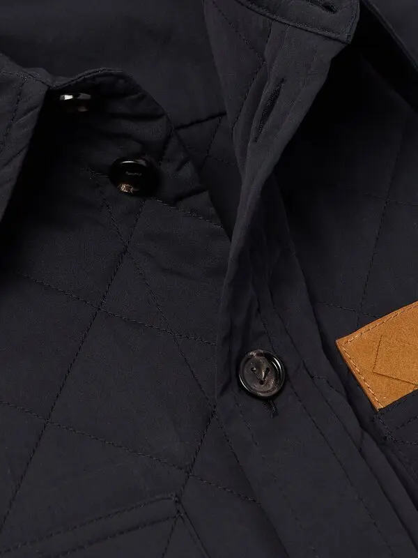 Bottega Veneta Intrecciato Suede-trimmed Quilted Cotton-blend Overshirt - Blue