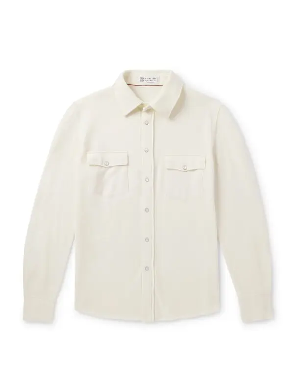 Brunello Cucinelli Slim-fit Virgin Wool, Cashmere And Silk-blend Shirt - White