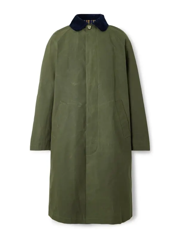 A.p.c. Gaspard Oversized Corduroy-trimmed Coated Cotton-canvas Coat - Green