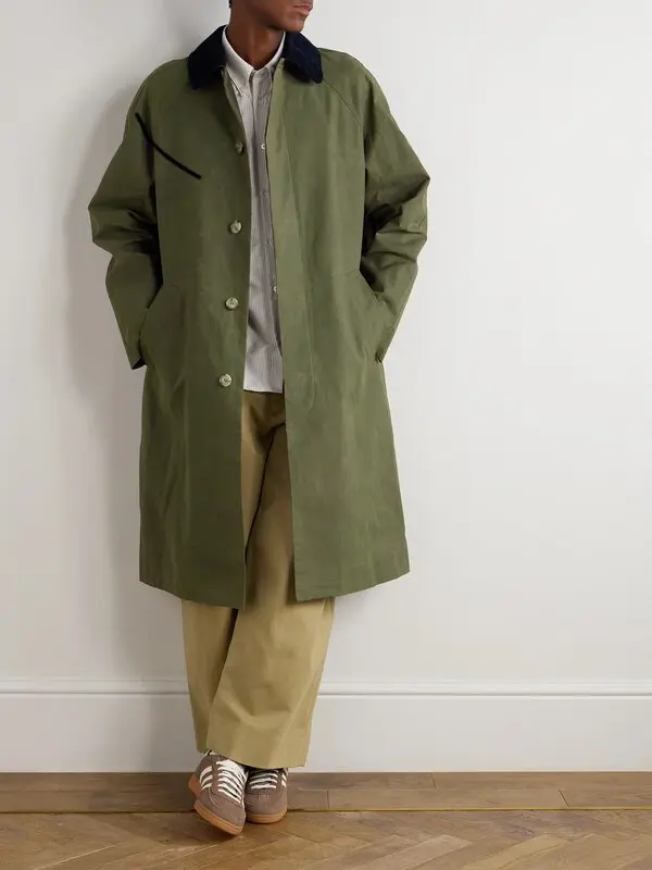 A.p.c. Gaspard Oversized Corduroy-trimmed Coated Cotton-canvas Coat - Green