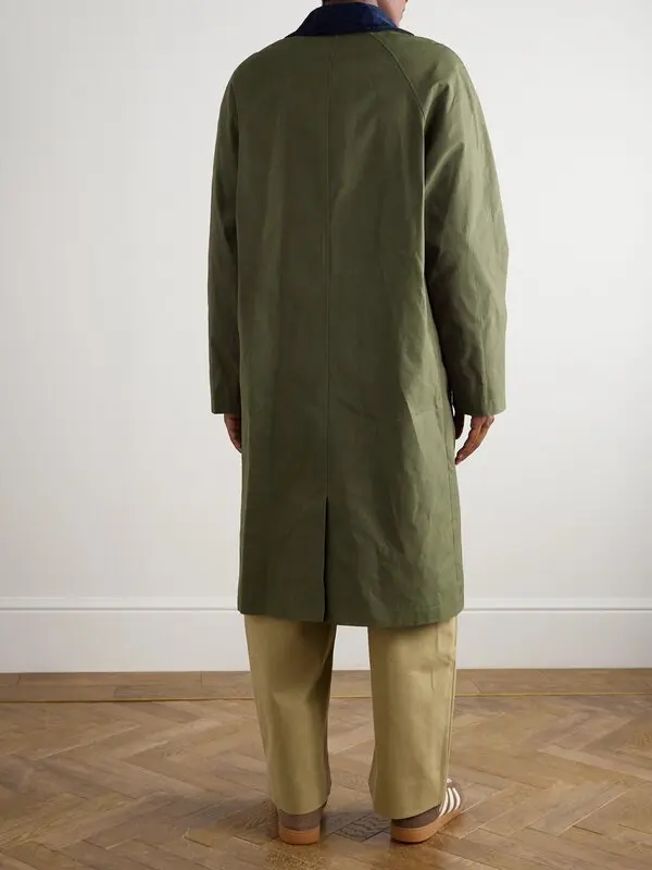 A.p.c. Gaspard Oversized Corduroy-trimmed Coated Cotton-canvas Coat - Green