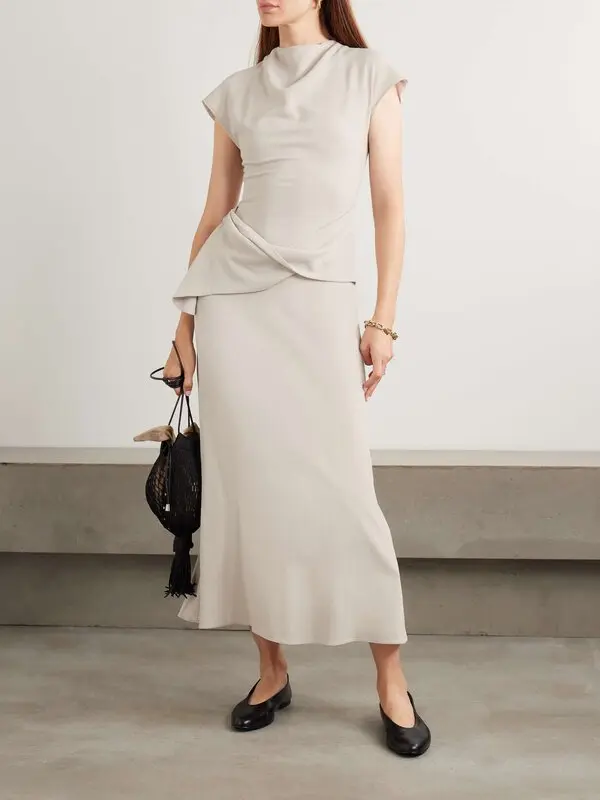 Tove Clem Draped Crepe Maxi Dress - Light Gray