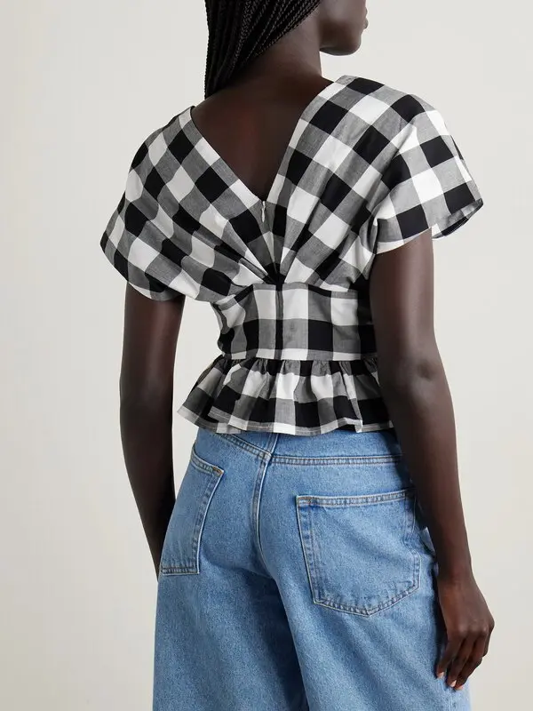 Sea Gingham Cotton-poplin Peplum Top - Multi