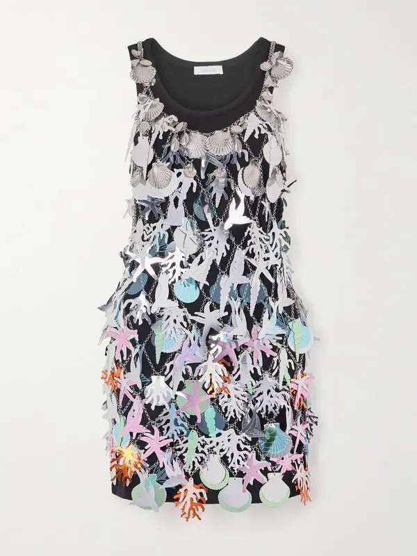 Rabanne Layered Embellished Chainmail And Jersey Mini Dress
