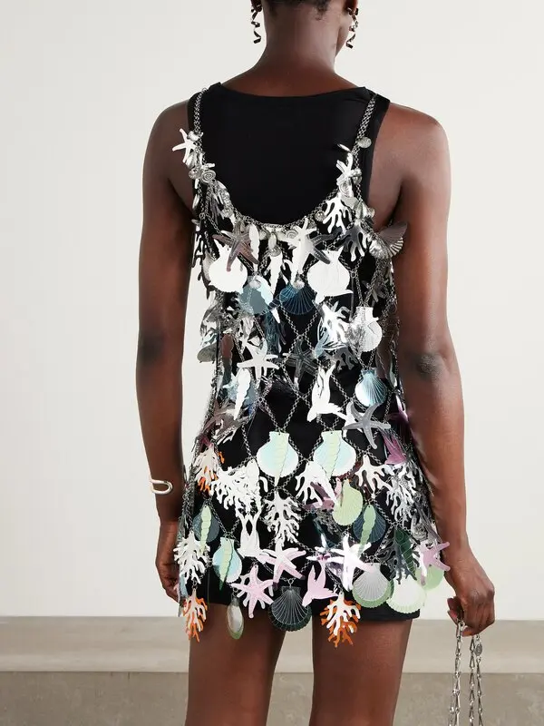 Rabanne Layered Embellished Chainmail And Jersey Mini Dress