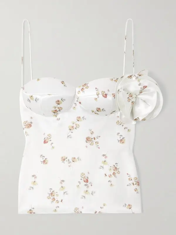 Magda Butrym Appliquéd Floral-print Silk Bustier Top - Cream