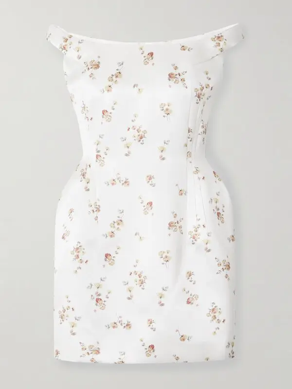 Magda Butrym Off-the-shoulder Floral-print Mini Dress - Neutrals