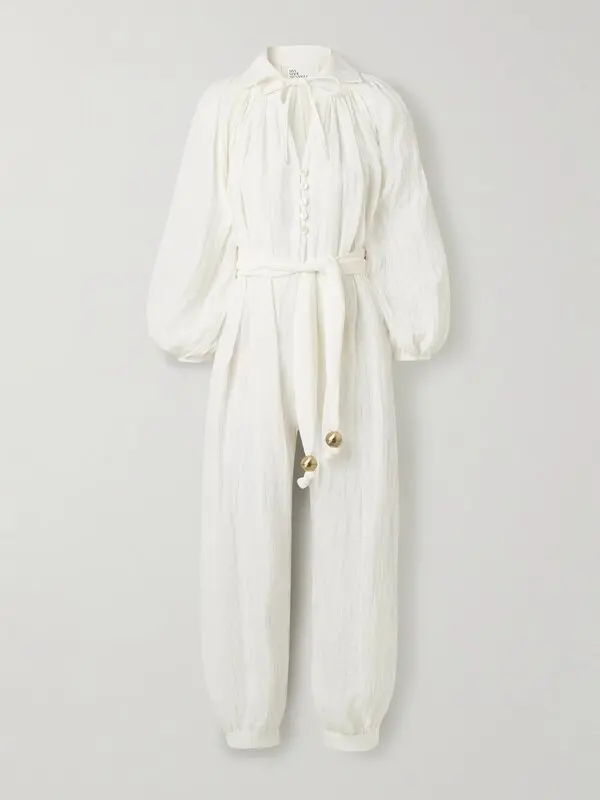 Lisa Marie Fernandez Poet Belted Cropped Linen-blend Gauze Jumpsuit - White