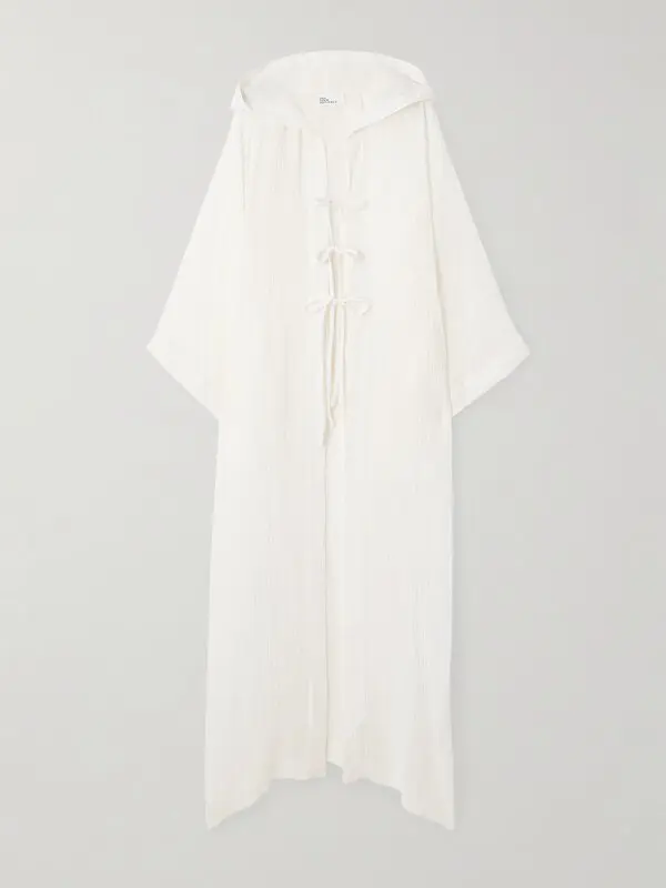 Lisa Marie Fernandez Hooded Crinkled Linen-blend Gauze Kaftan - White