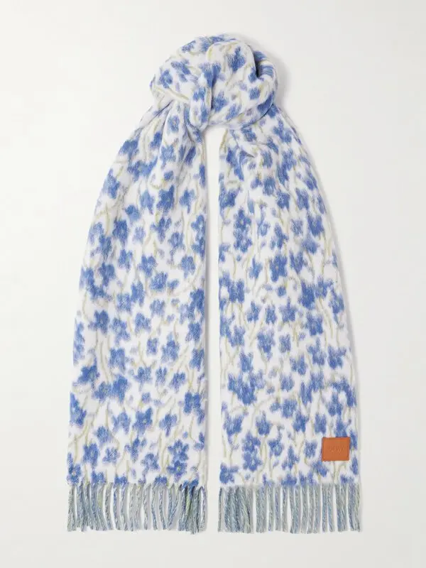 Loewe Fringed Printed Wool-blend Scarf