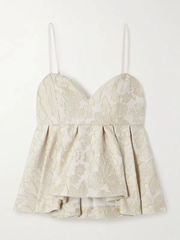 La DoubleJ Floral-jacquard Matelassé Peplum Camisole - Neutrals