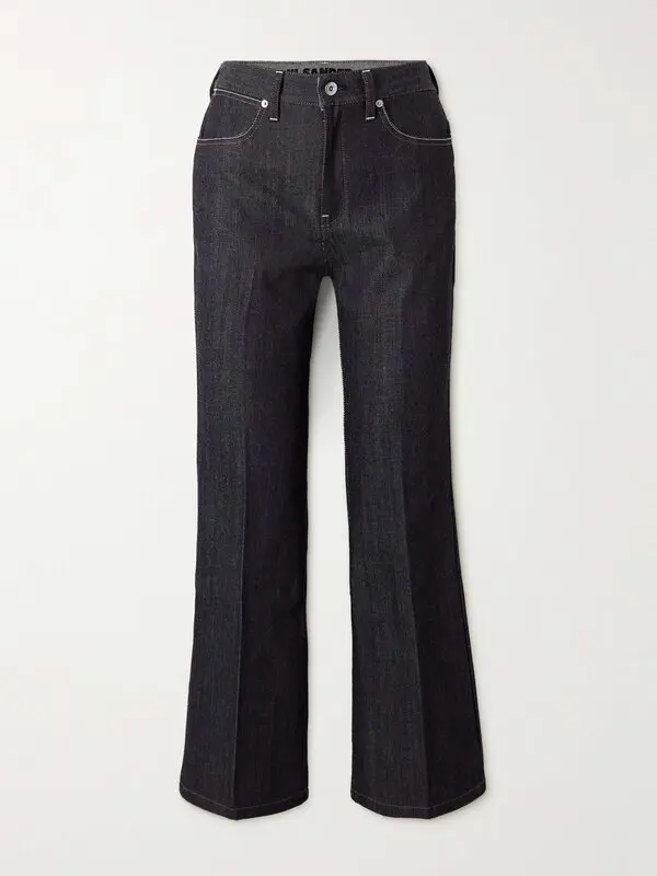JIL SANDER Cropped High-rise Flared Jeans - Dark Denim