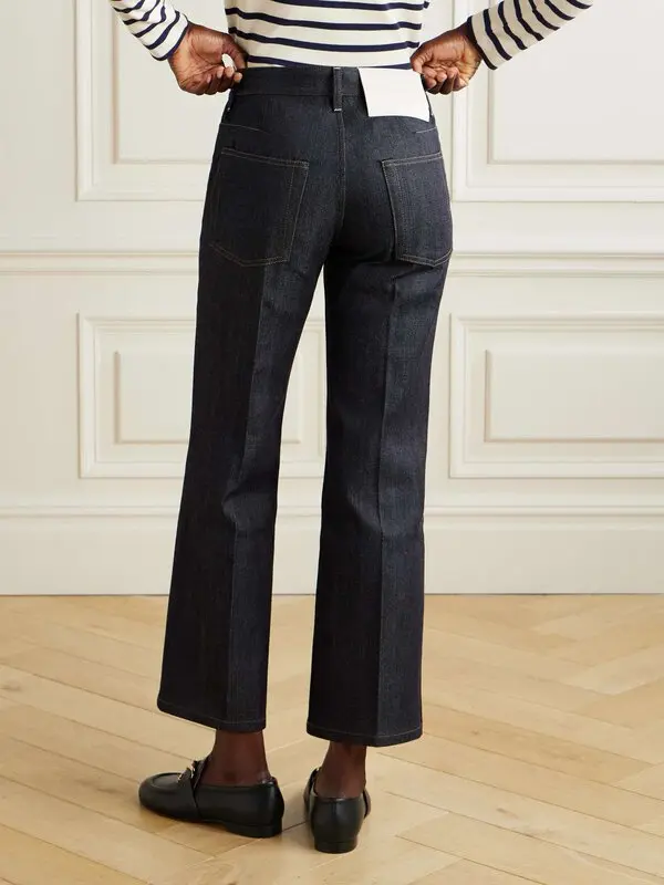 JIL SANDER Cropped High-rise Flared Jeans - Dark Denim