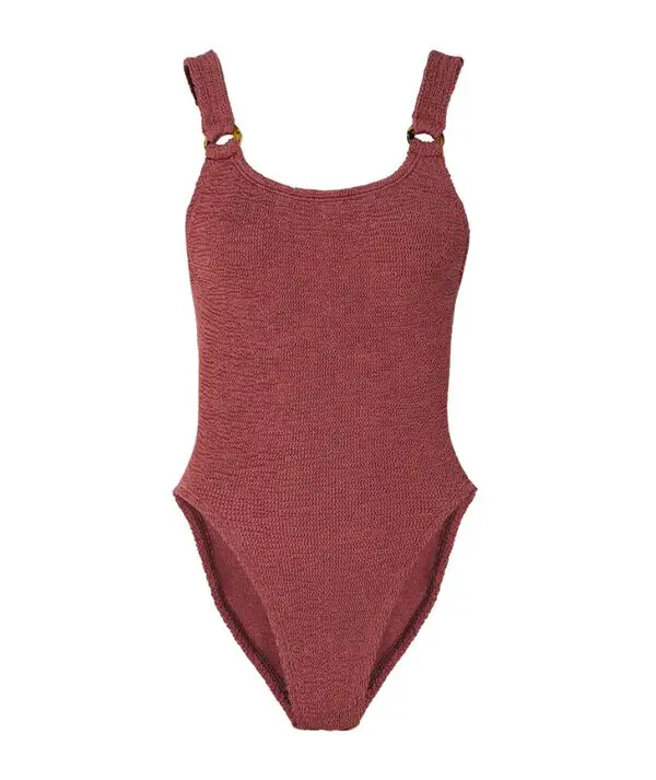Hunza G Domino Embellished Seersucker Swimsuit