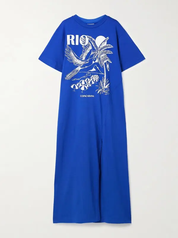 Farm Rio Oversized Printed Cotton-jersey Maxi Dress - Blue
