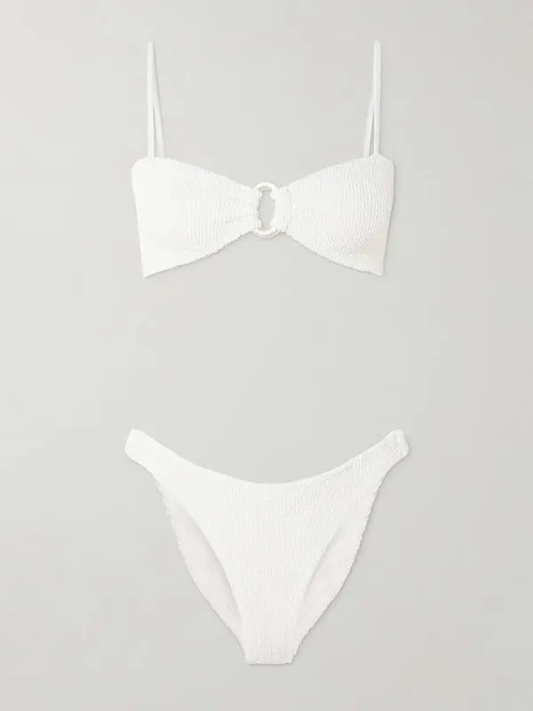 Hunza G Misty Faux Pearl-embellished Seersucker Bikini - White