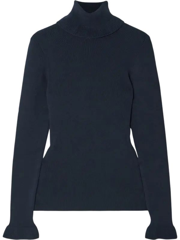 Chloé Logo Detailed Ribbed Turtleneck Sweater - Blue