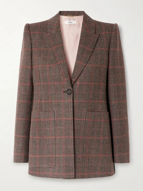 Chloé Checked Wool Blazer - Brown