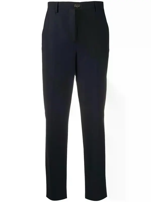 FERRAGAMO Gancini-plaque Straight-leg Trousers - Blue