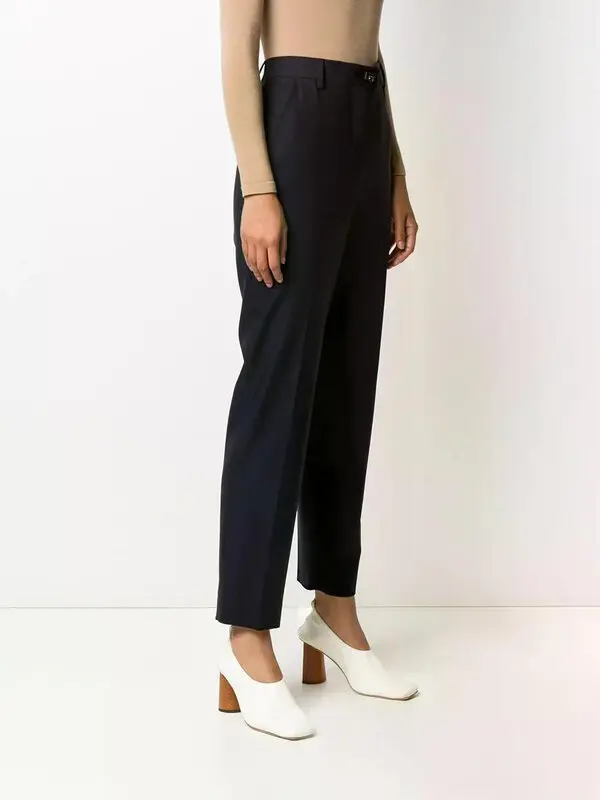 FERRAGAMO Gancini-plaque Straight-leg Trousers - Blue